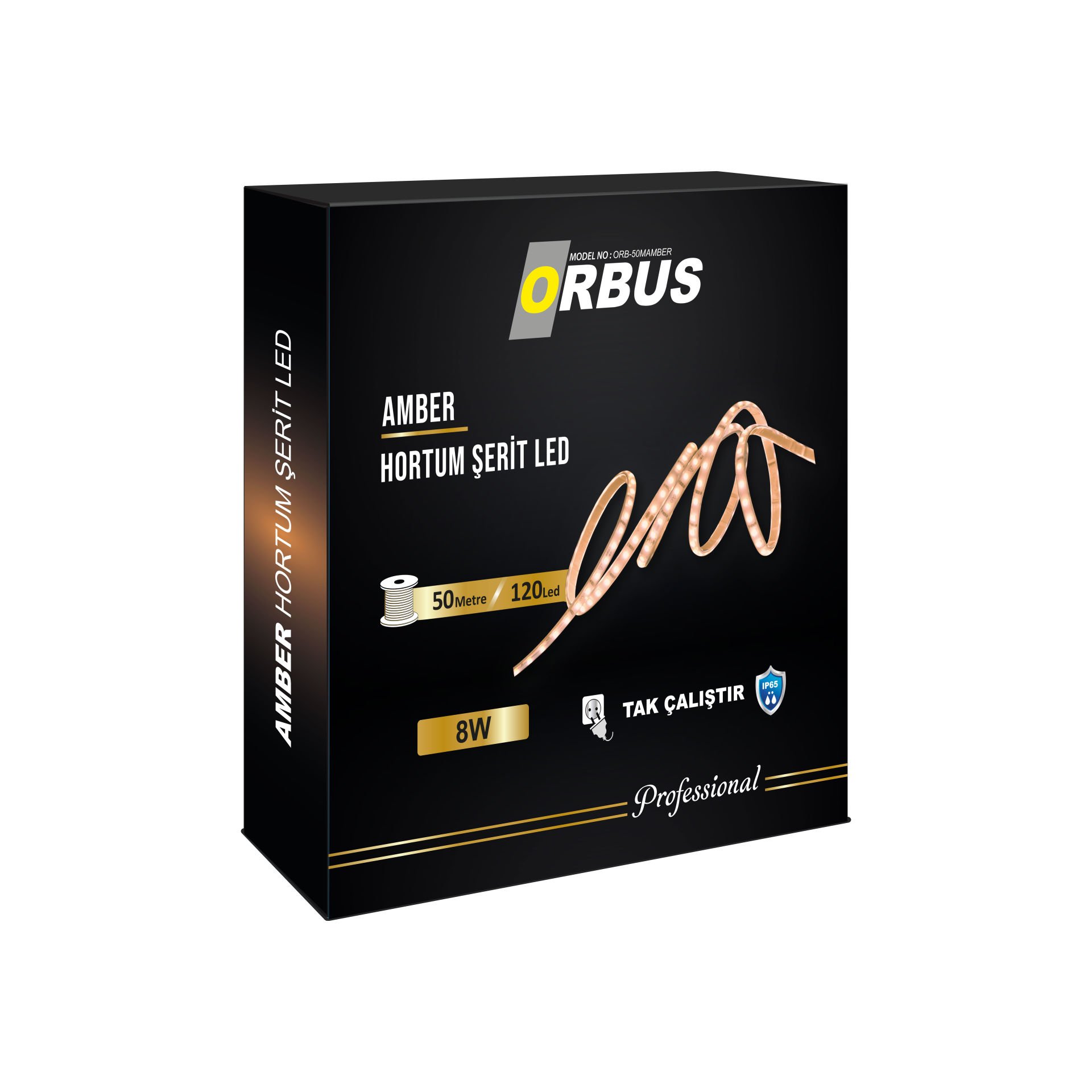 50 Metre Amber Hortum Şerit Led 8w 220 Volt Fiş
